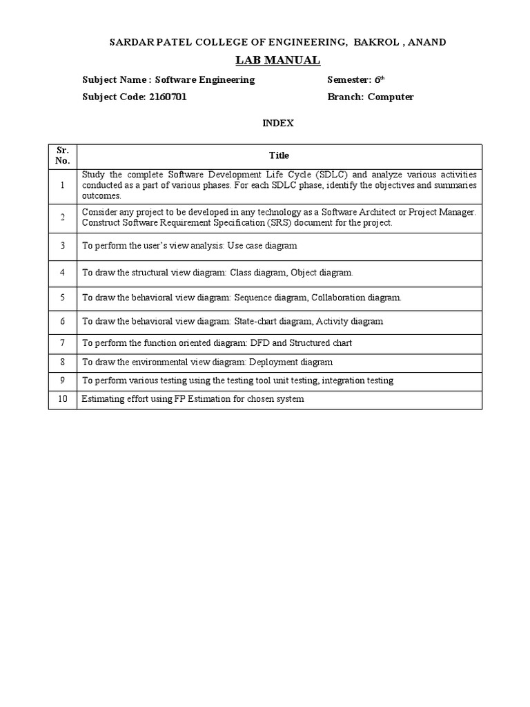 Lab Manual: Sardar Patel College of Engineering, Bakrol, Anand | PDF