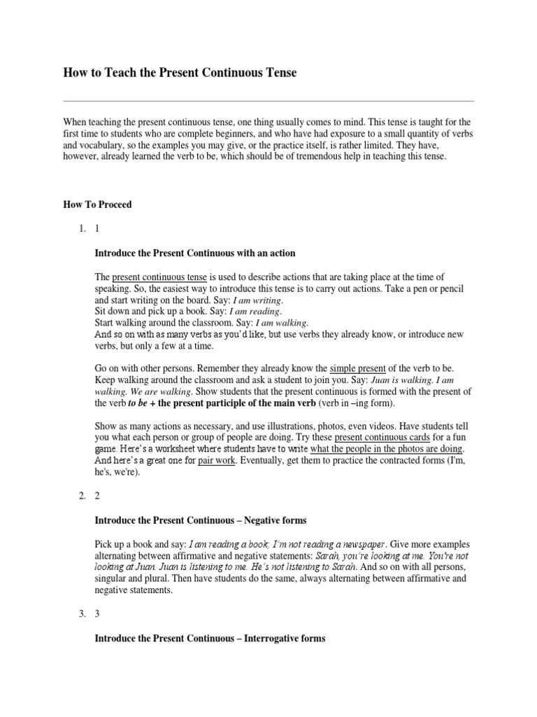 How To Teach The Present Continuous Tense | Download Free PDF ...