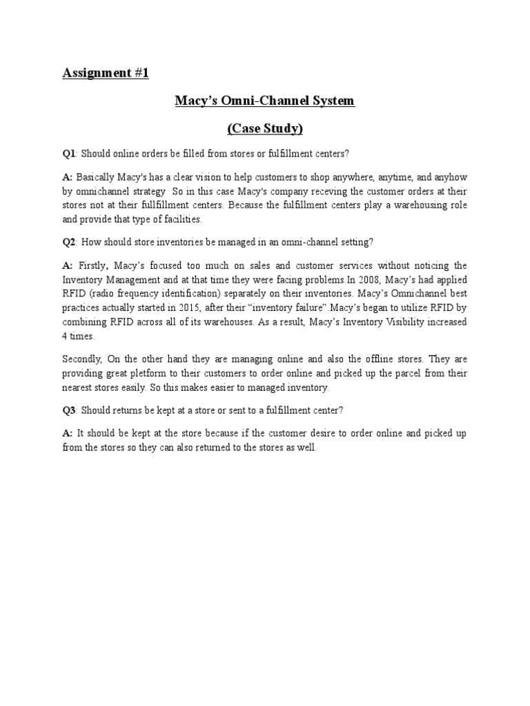Assignment #1 Macy's Omni-Channel System (Case Study) | PDF