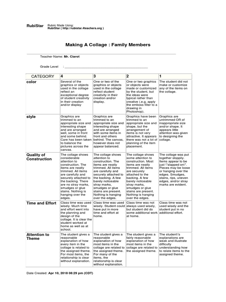 Making A Collage: Family Members: Rubistar | Download Free PDF ...