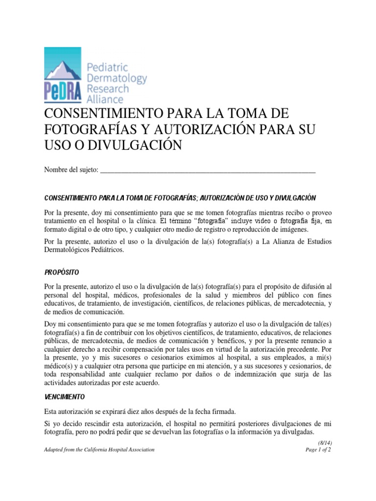 Photo Consent Spanish | PDF | Salud y bienestar | Medicina