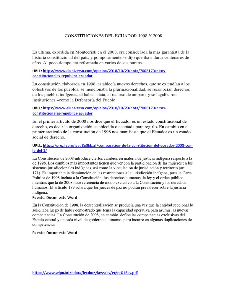 Constituciones Del Ecuador 1998 y 2008 | PDF | Constitución | Ecuador
