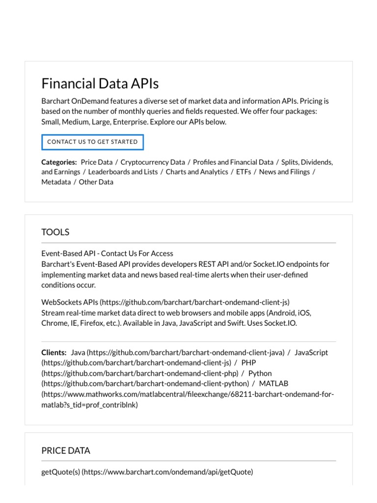 Barchart OnDemand - Market Data APIs | PDF | Exchange Traded Fund | Option (Finance)