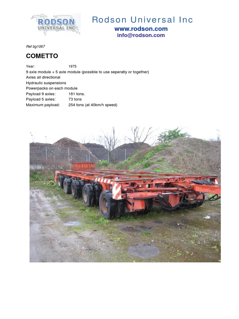 Rodson Universal 1975 COMETTO Modular Transporter 181-254 Ton Payload | PDF