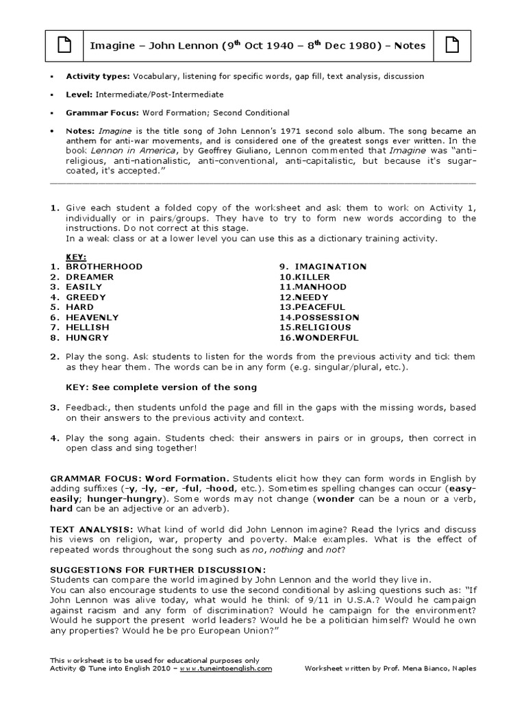 Imagine | PDF | Adjective | Verb