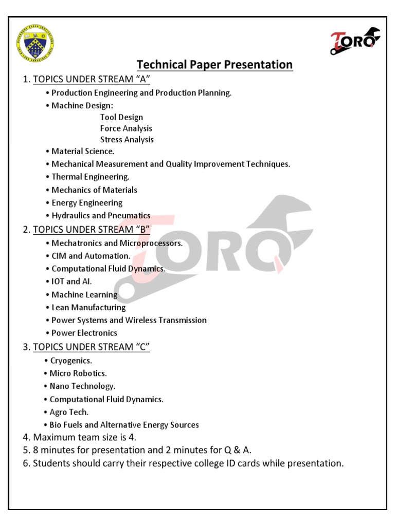 Technical Paper Presentation: 1. Topics Under Stream "A" | PDF ...