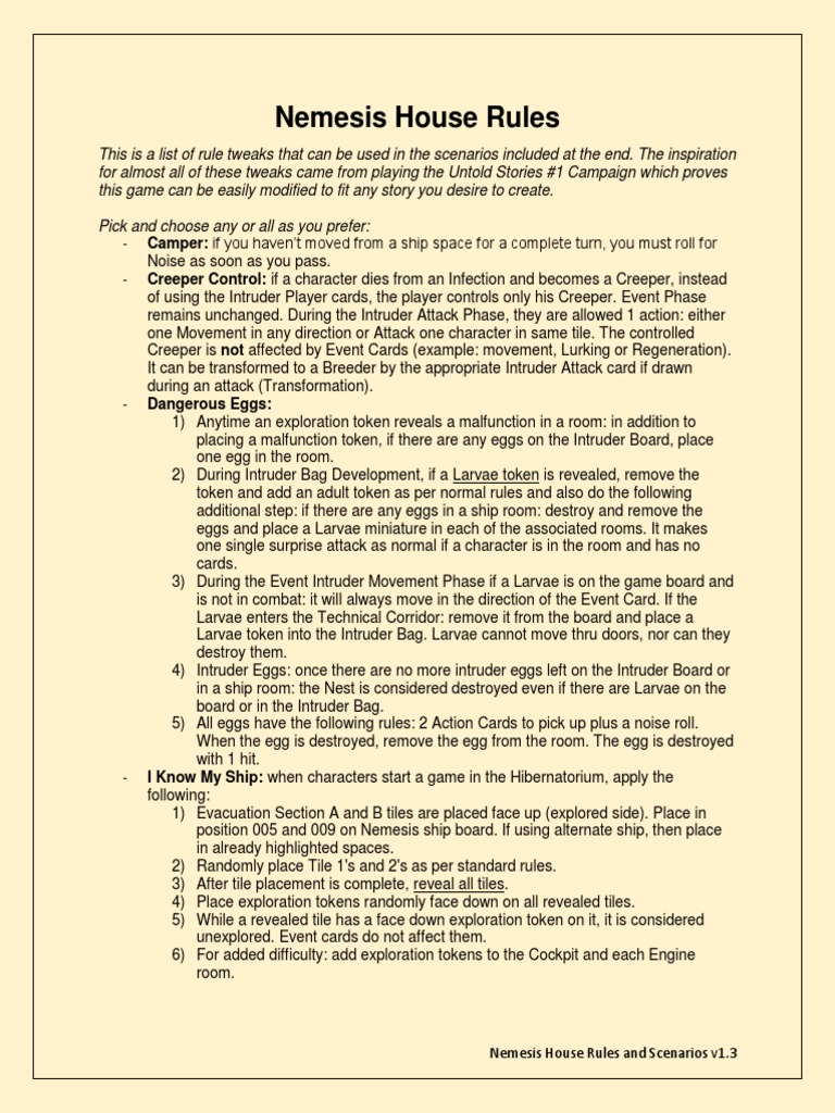 Nemesis House Rules and Scenarios v1 3 | PDF