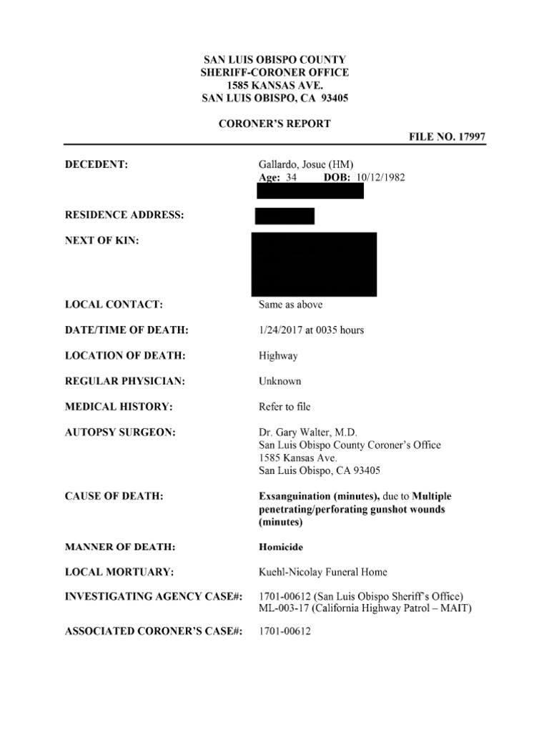 Gallardo Coroner's Report | PDF