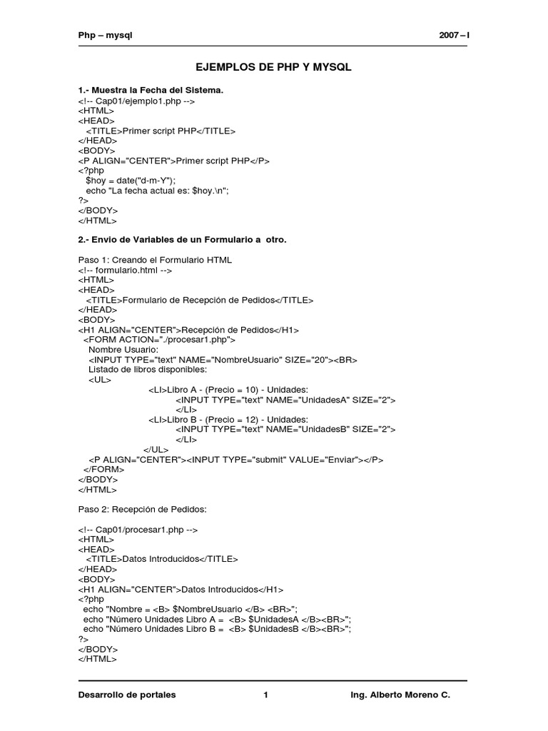Ejemplos PHP y MySQL 2007 | PDF | Php | SQL