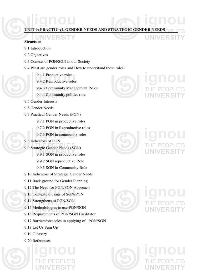 Unit 9: Practical Gender Needs and Strategic Gender Needs | PDF ...