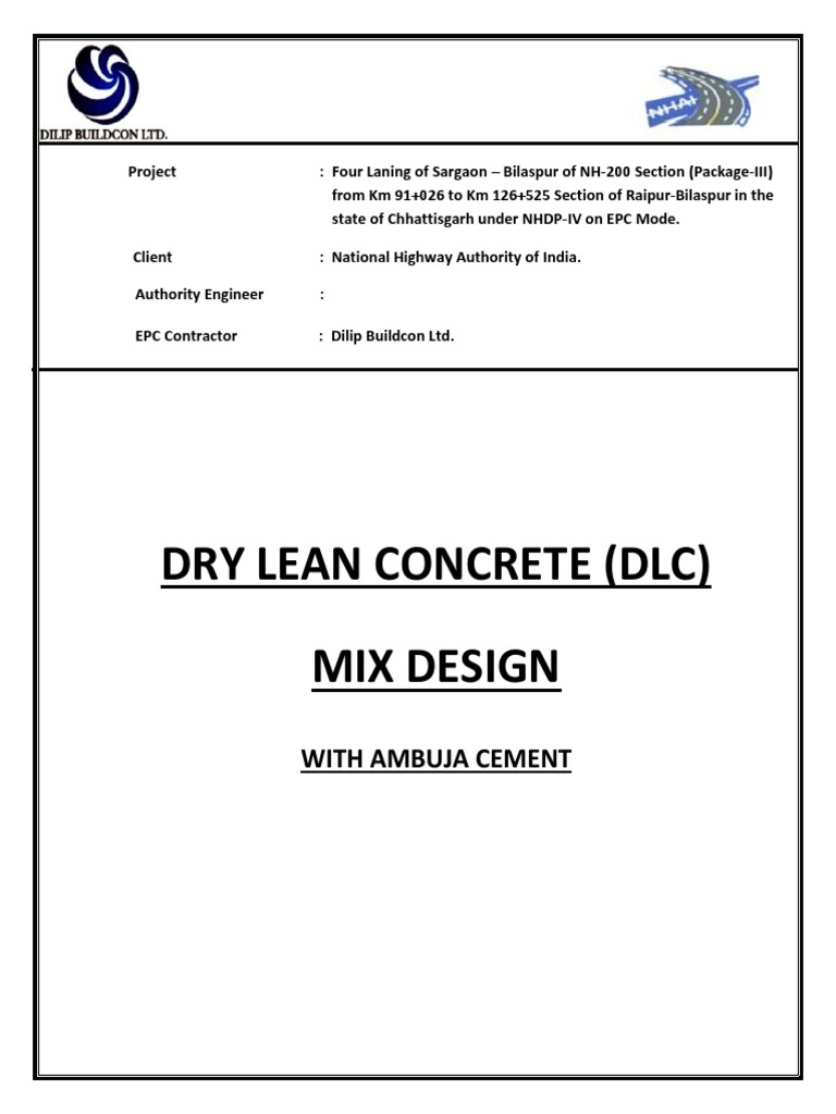 Dry Lean Concrete (Dlc) Mix Design: With Ambuja Cement
