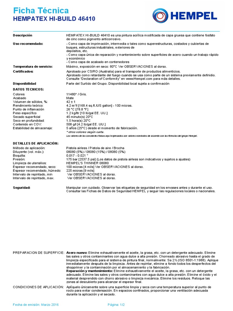 Hempatex Hi-Build 46410 | PDF | Aluminio | Pinturas