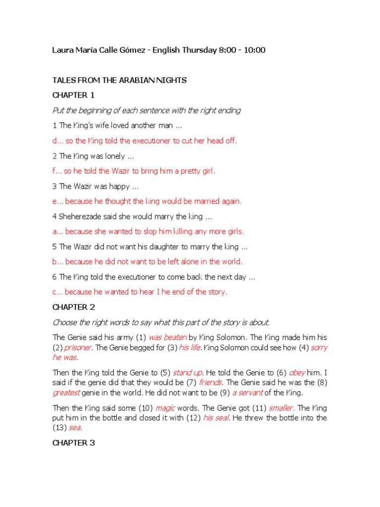 Arabian Nights Story Exercises | PDF | One Thousand And One Nights