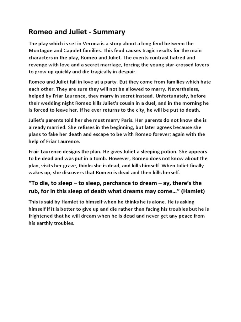 Romeo and Juliet - Summary | PDF