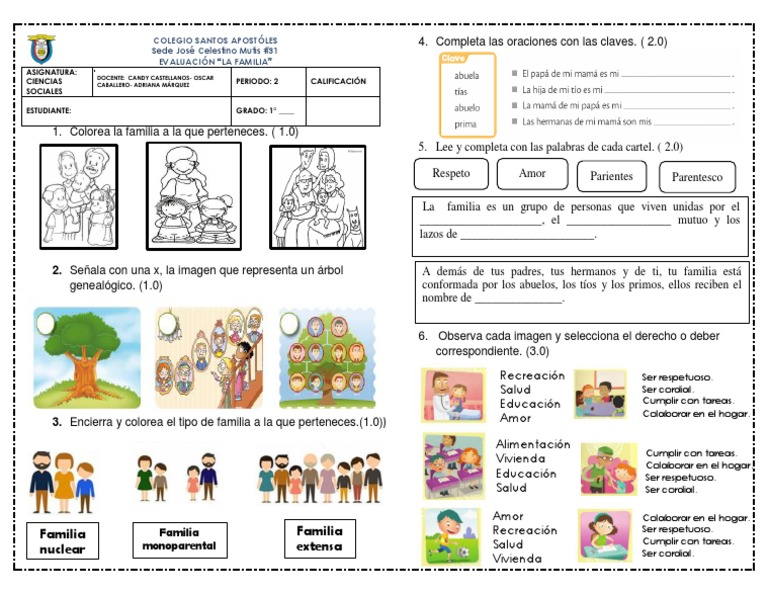 FICHA # 5 EVALUACIÓN LA FAMILIA | PDF | Aprendizaje | Educación avanzada