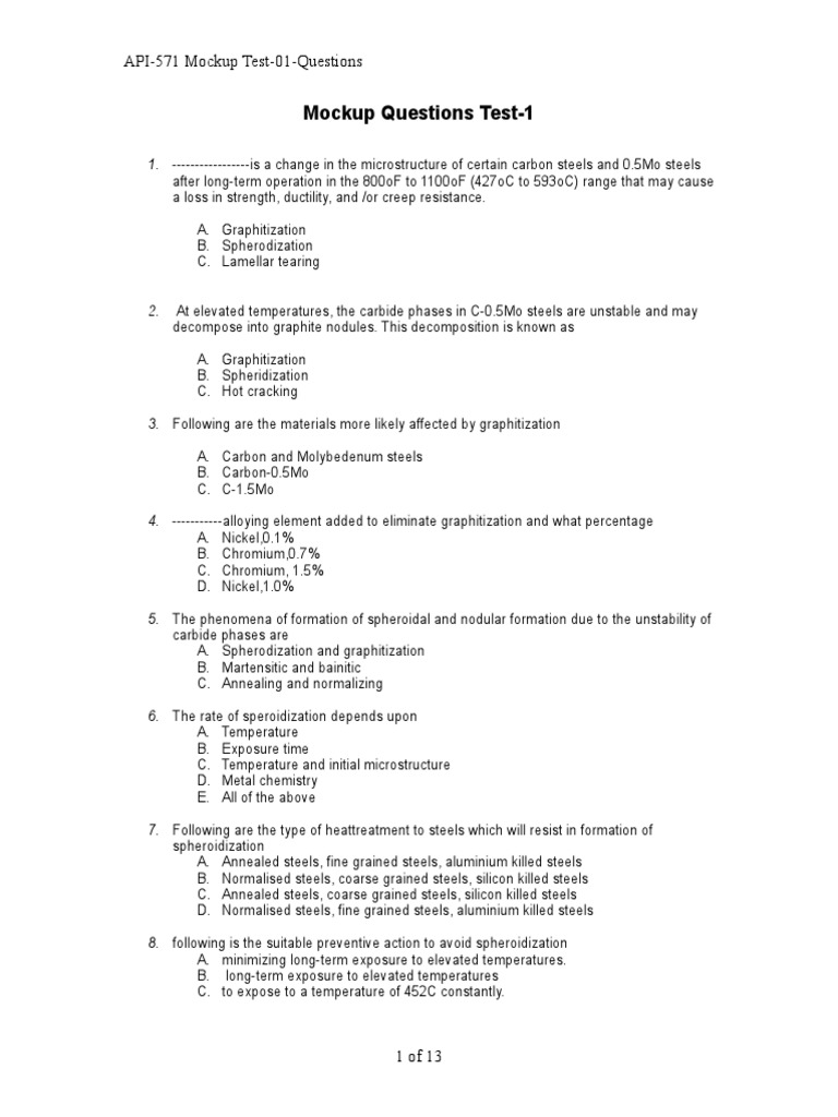 API-571 Mockup Test Questions | PDF | Corrosion | Fracture