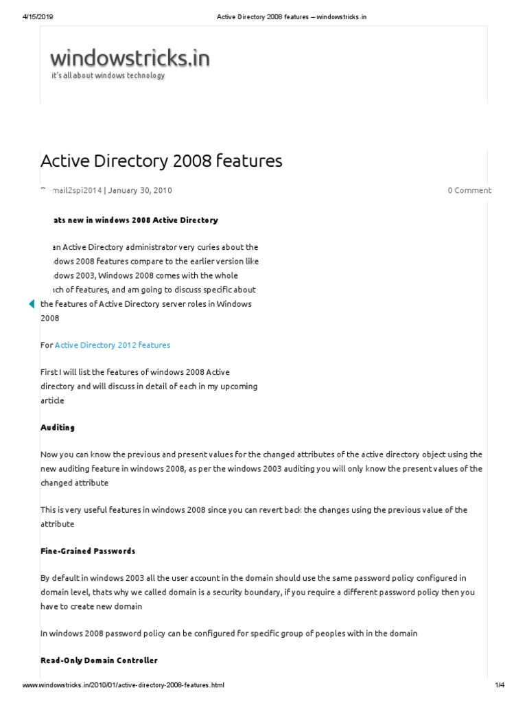Active Directory 2008 Features - Windowstricks - in | PDF | Active ...