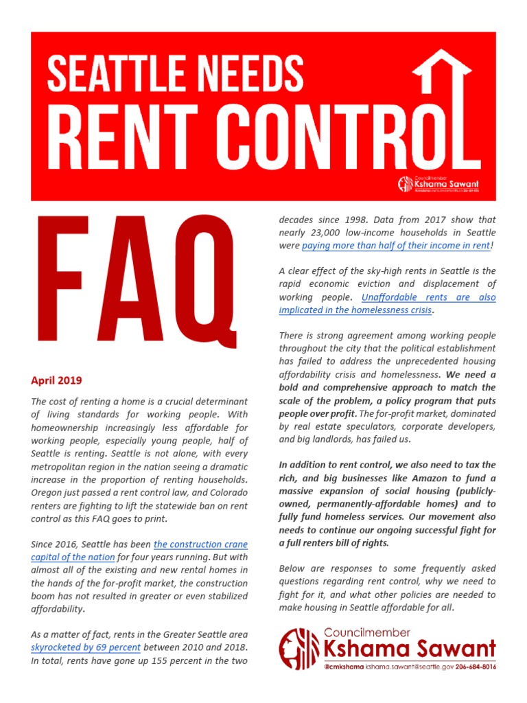 Rent Control FAQ Presser | PDF | Rent Regulation | Affordable Housing