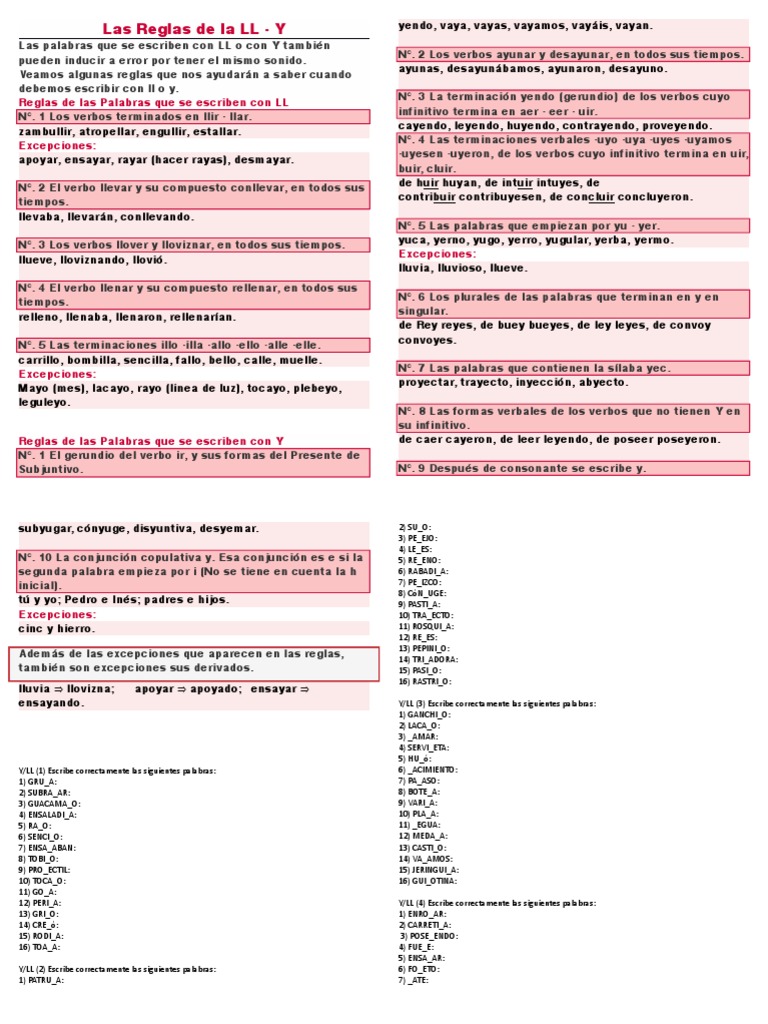 Ortografia Literal Uso de LL e y | PDF | Verbo | Morfología Lingüística
