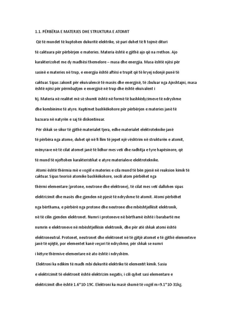 Përbërja e Materjes Dhe Struktura e Atomit | PDF