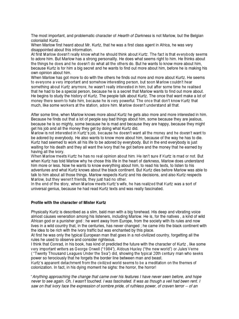 Profile With The Character of Mister Kurtz | PDF | Kurtz (Heart Of ...