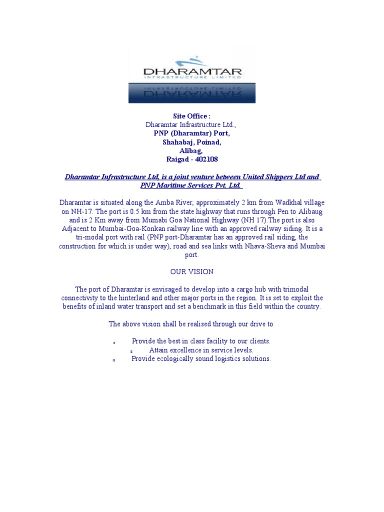 Dharamtar Infrastructure | PDF | Port | Transport