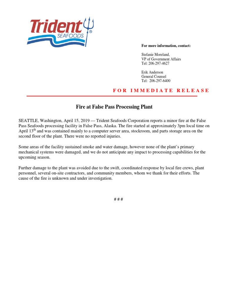 False Pass Plant Fire Report | PDF
