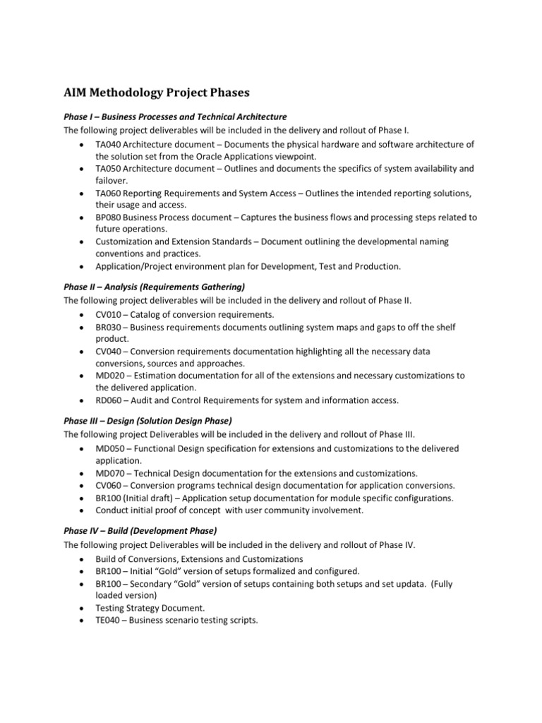 AIM Methodology Project Phases | PDF | Documentation | Systems Engineering