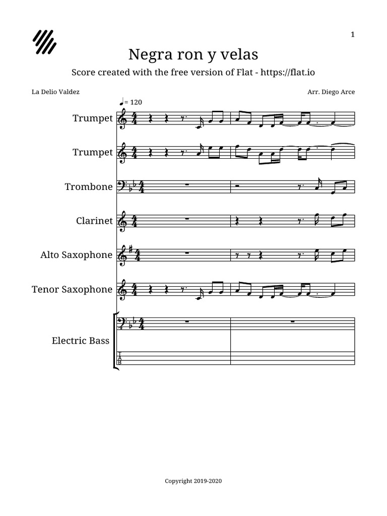 Negra Ron y Velas: Trumpet Trumpet Trombone Clarinet Alto Saxophone ...