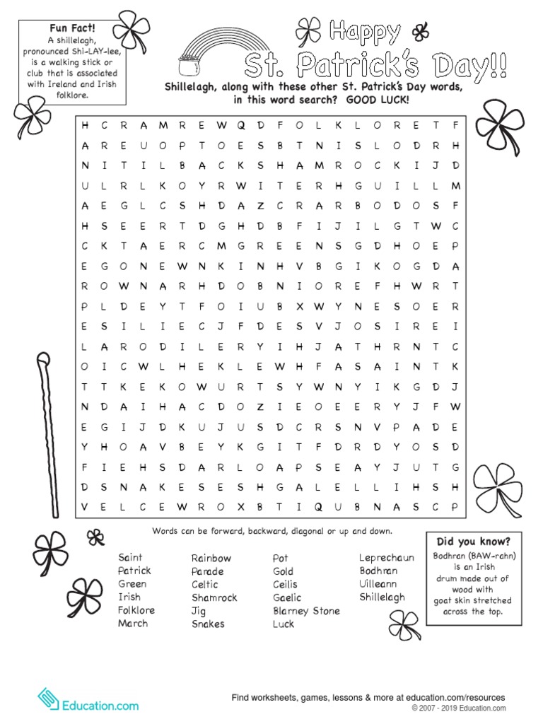 ST Patricks Day Word Search 5 | PDF | Irish Literature | Celtic Folklore