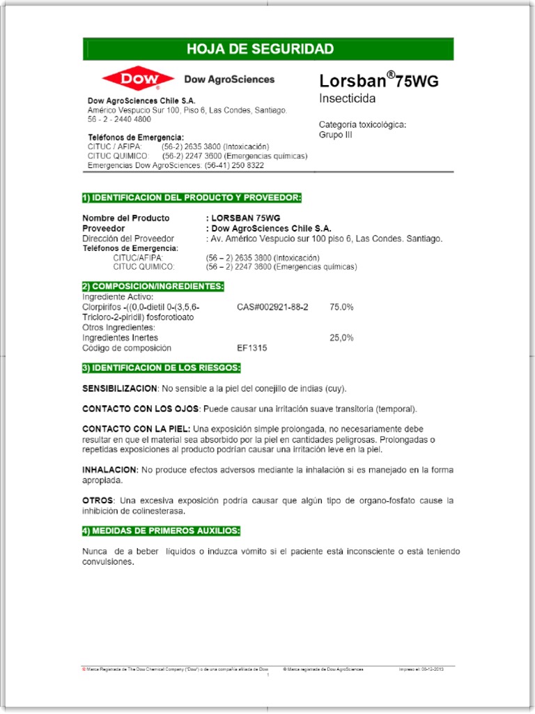 Lorsban 75WG Insecticida | PDF