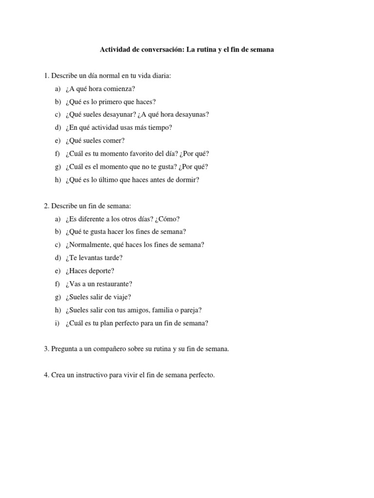 Rutinas y Actividades del Fin de Semana | PDF
