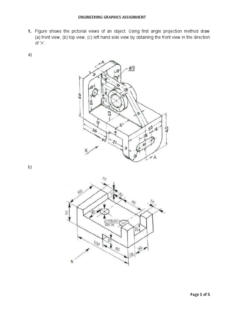 Figure Shows The Pictorial Views of An Object. Using First Angle Projection Method Draw | PDF ...