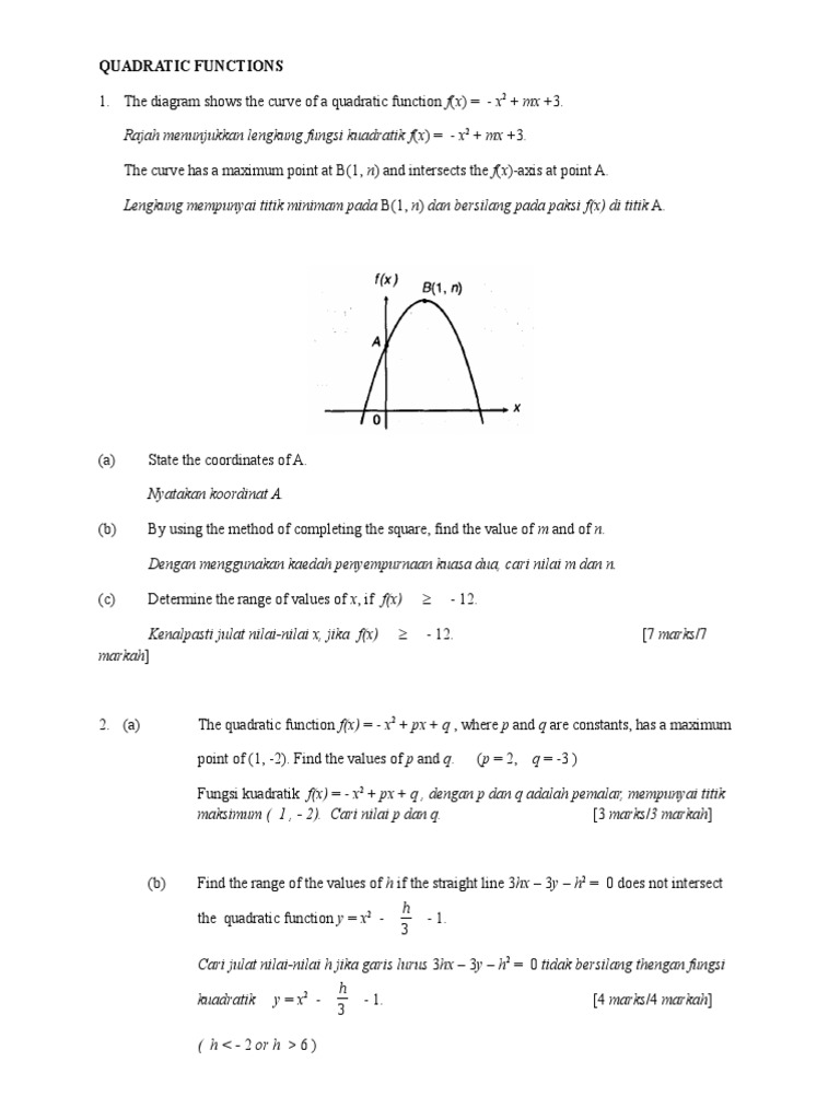 Quadratic Functions Kertas 2 | Download Free PDF | Mathematical Objects ...