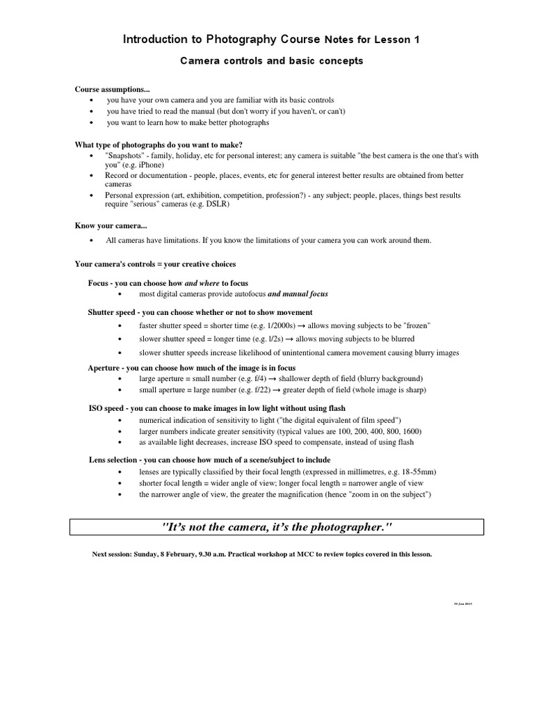 Introduction To Photography | PDF | Camera | Camera Lens