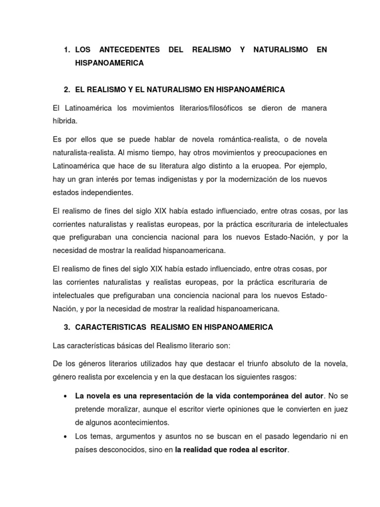El Realismo y Naturalismo en Hispanoamerica | PDF | Realismo literario ...
