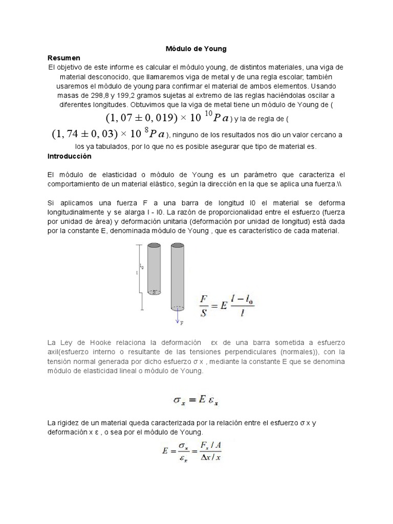 Módulo de Young PDF | El módulo de Young | Elasticidad (Física)