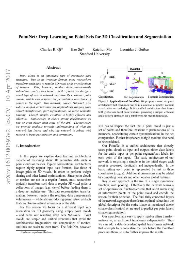 Pointnet: Deep Learning On Point Sets For 3D Classification and Segmentation | PDF | Deep ...