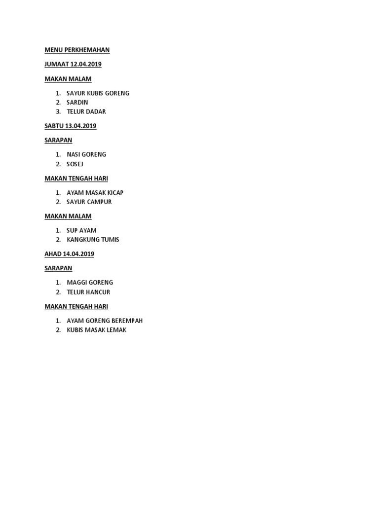 Menu Perkhemahan | PDF