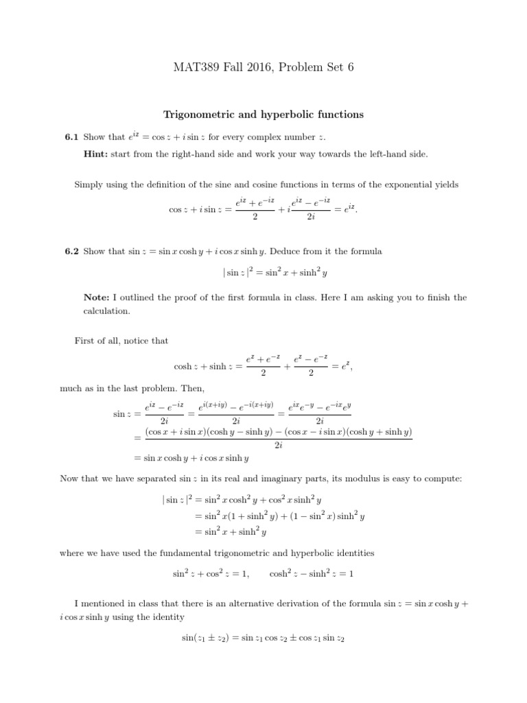 Advanced Complex Analysis Problems | PDF | Sine | Trigonometric Functions