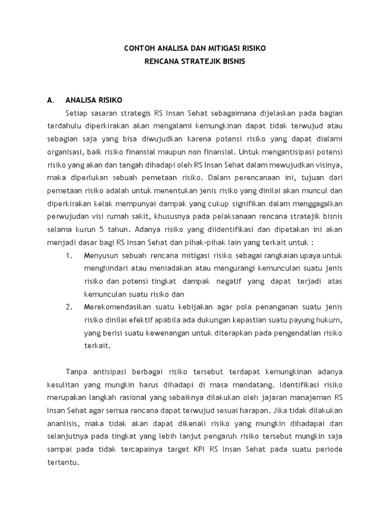 Contoh Analisa Dan Mitigasi Risiko RSB | PDF