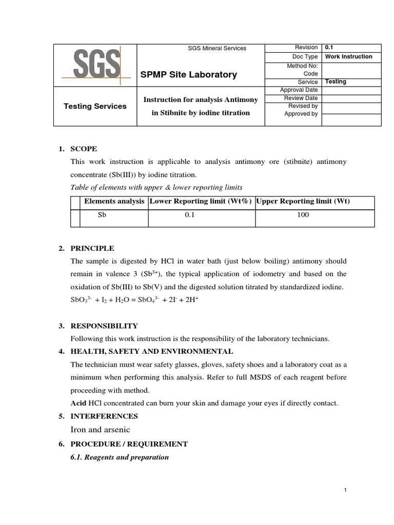 SPMP Site Laboratory: Table of Elements With Upper & Lower Reporting ...