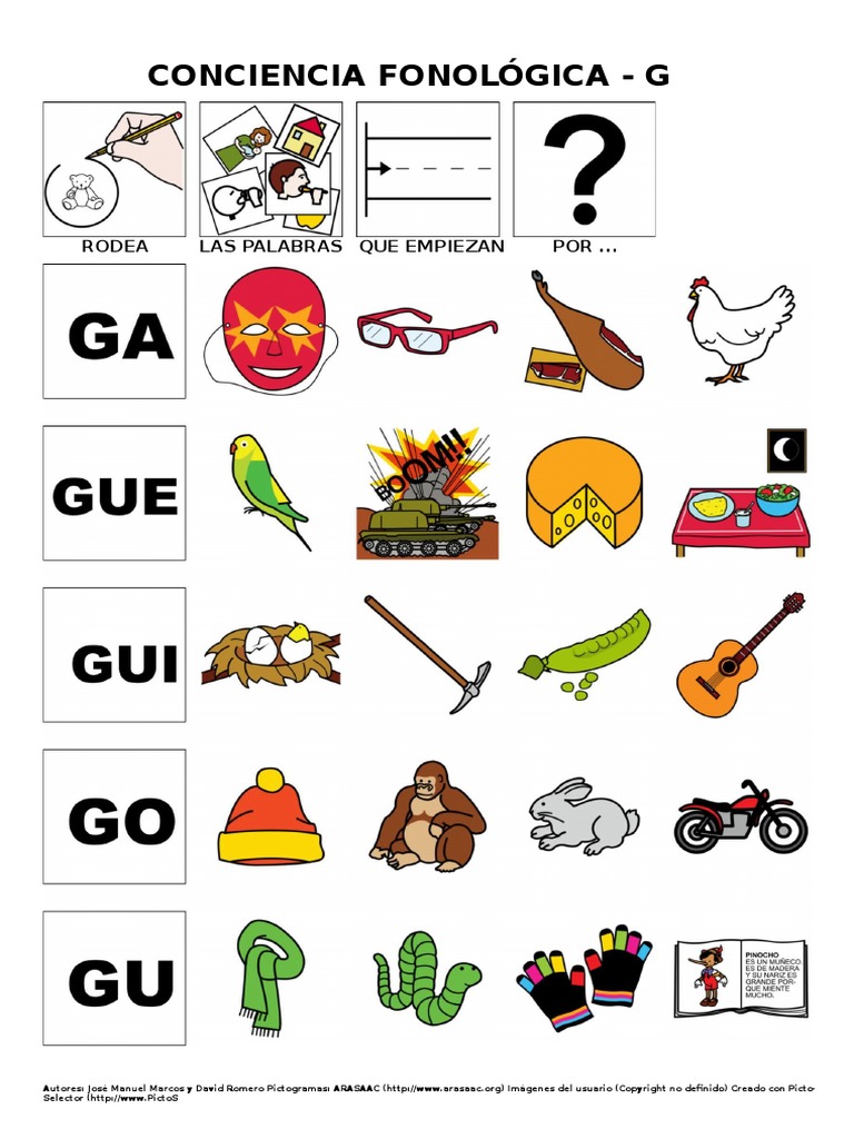 Palabras e imágenes con gu y gue | PDF