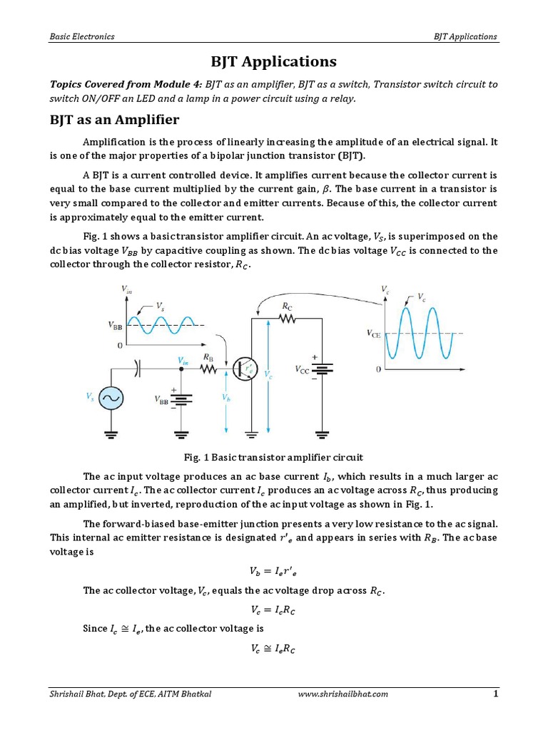 Basic Electronics (18ELN14/18ELN24) - BJT Applications (Module 4) | PDF ...