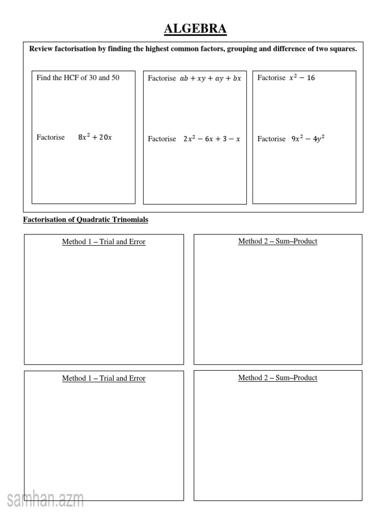 Algebra: Find The HCF of 30 and 50 Factorise + + + Factorise 16 | PDF ...