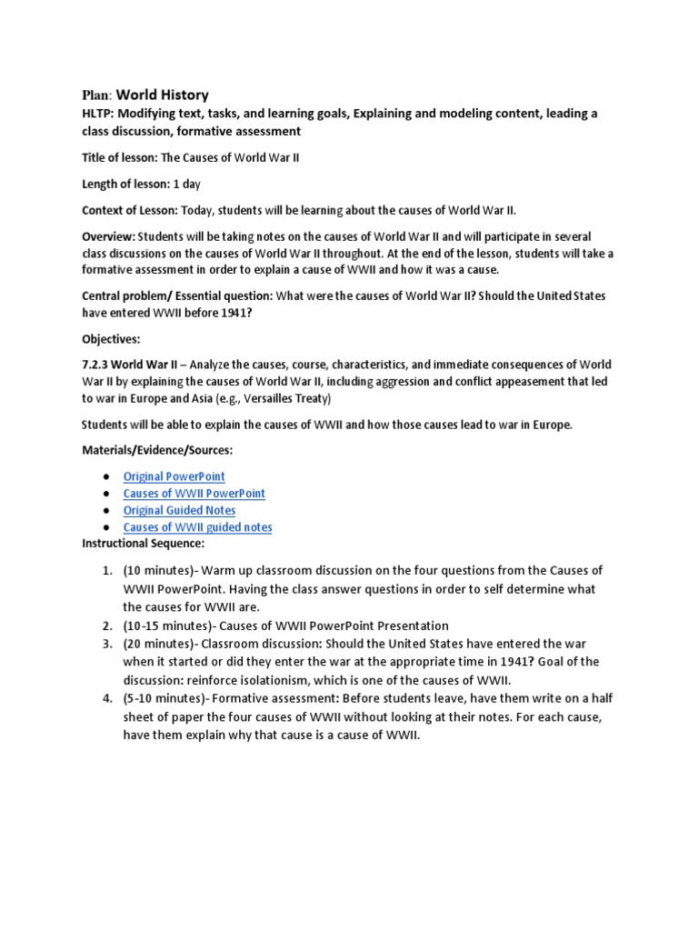 causes of wwii lesson plan