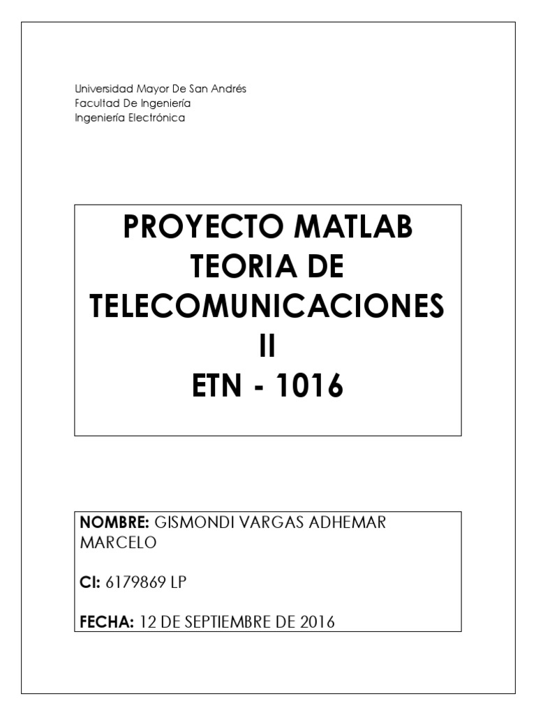 Proyecto Matlab Telecomunicaciones | PDF