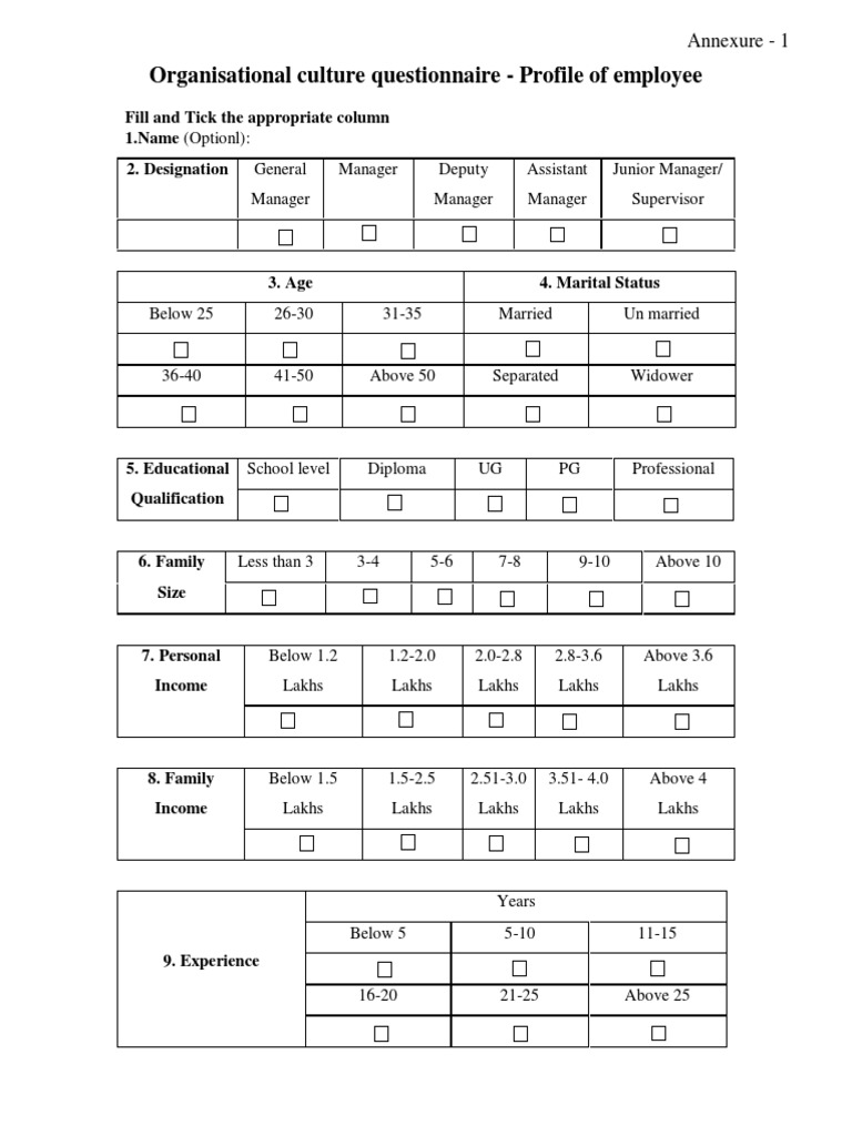 Organisational Culture Questionnaire - Profile of Employee | PDF ...