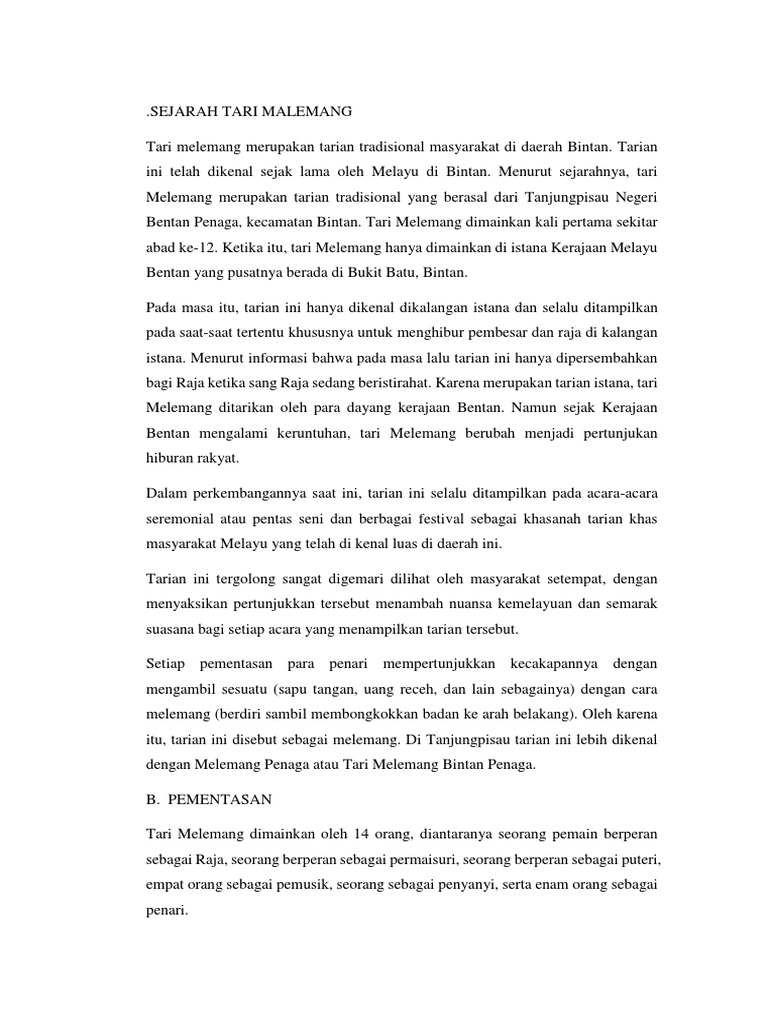 Sejarah Tari Malemang | PDF | Seni | Sejarah