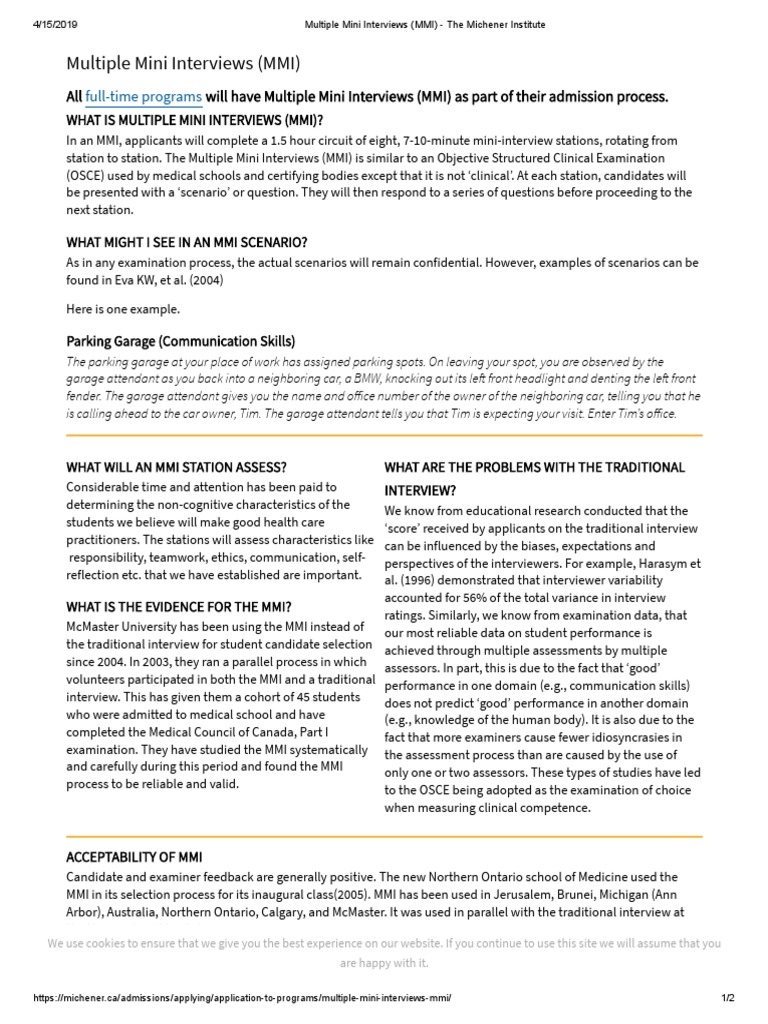 Multiple Mini Interviews (MMI) - The Michener Institute | PDF | Test ...